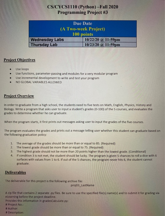 Solved Cscycs1110 Python Fall 2020 Programming Project 3 5118