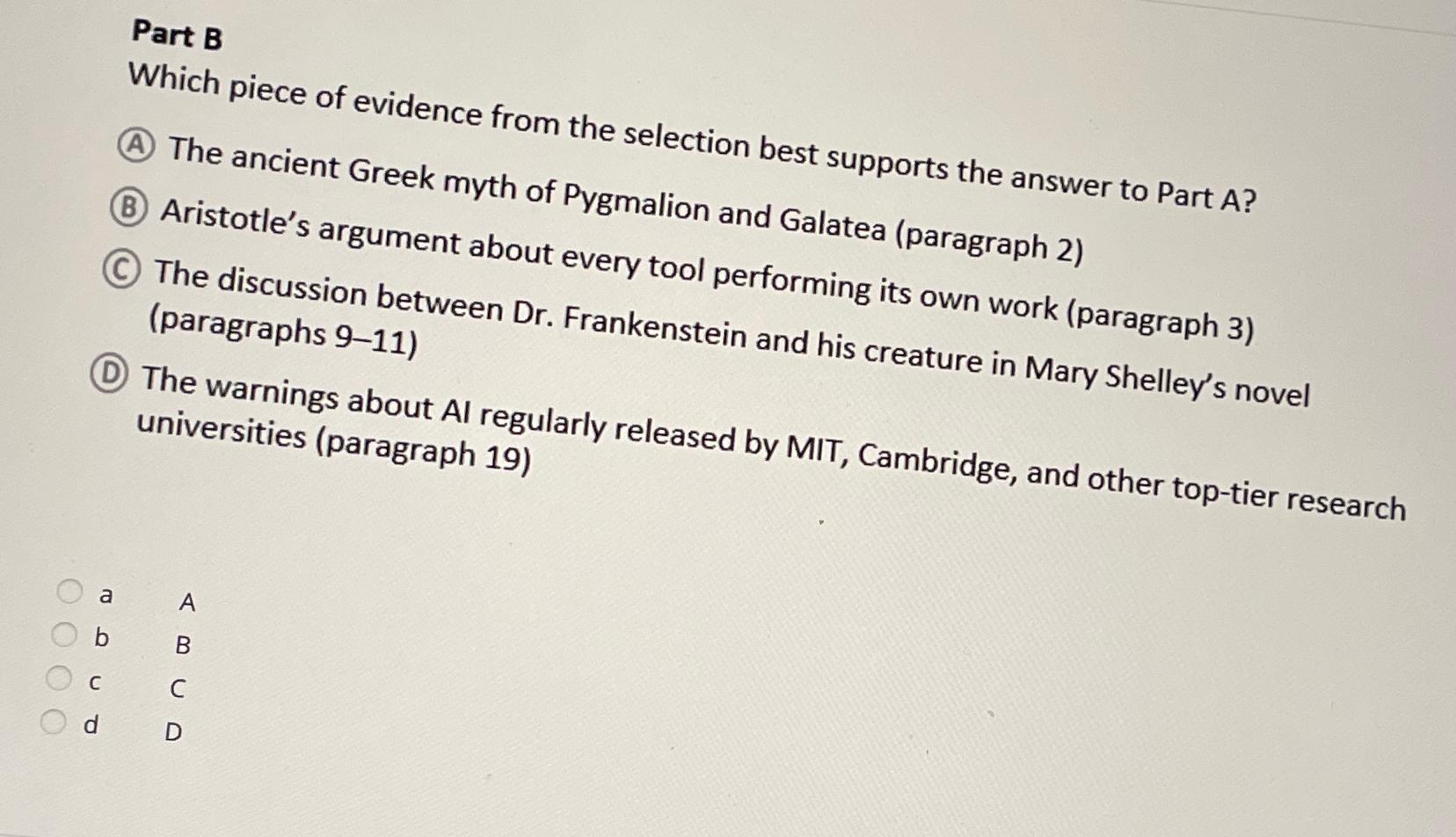 Solved Part BWhich piece of evidence from the selection best | Chegg.com
