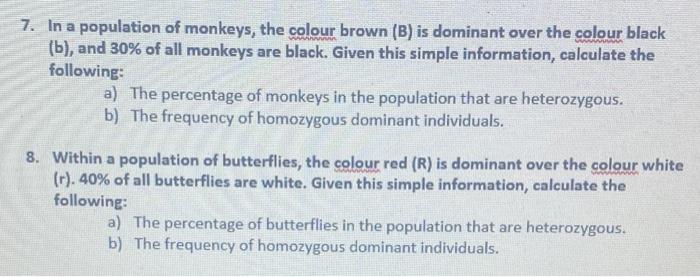 Solved 7. In a population of monkeys, the colour brown (B) | Chegg.com