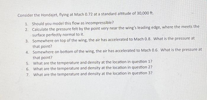 Solved Consider the Hondajet, flying at Mach 0.72 at a | Chegg.com