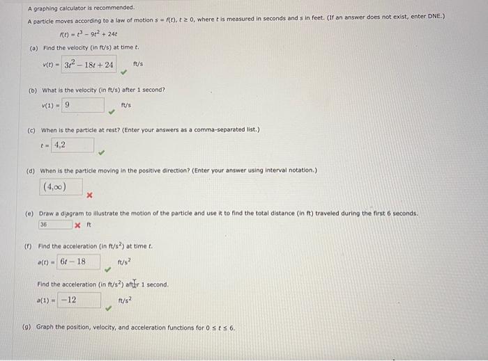 Solved A graphing calculator is recommended. A particle | Chegg.com