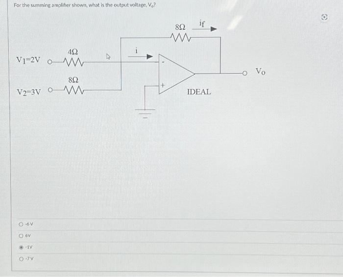 Solved For the summing amplifier shown, what is the output | Chegg.com