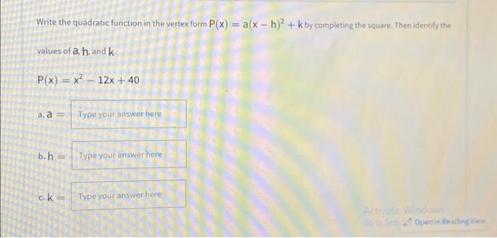 Solved Write the quadratic function in the vertex form P(x) | Chegg.com