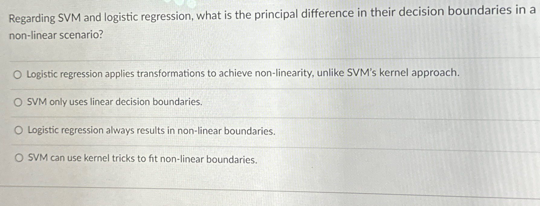 Solved Regarding SVM and logistic regression, what is the | Chegg.com