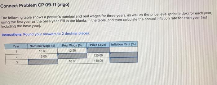 Solved Connect Problem CP 09-11 (algo) The following table | Chegg.com