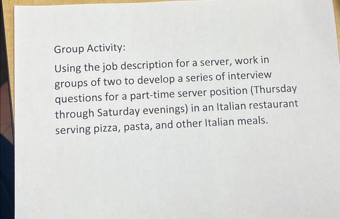 Solved Group Activity: Using the job description for a | Chegg.com