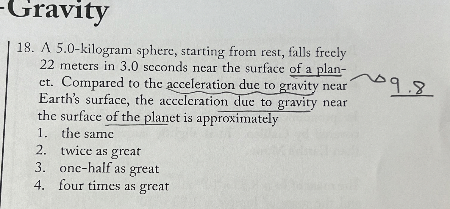 Solved Gravity18. ﻿A 5.0-kilogram sphere, starting from | Chegg.com