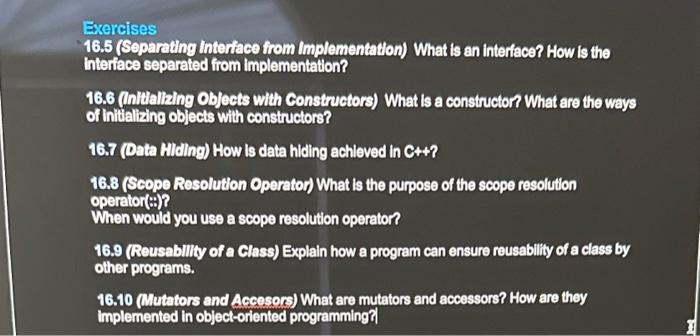 Solved Exercises 16.5 (Separating Interface from | Chegg.com