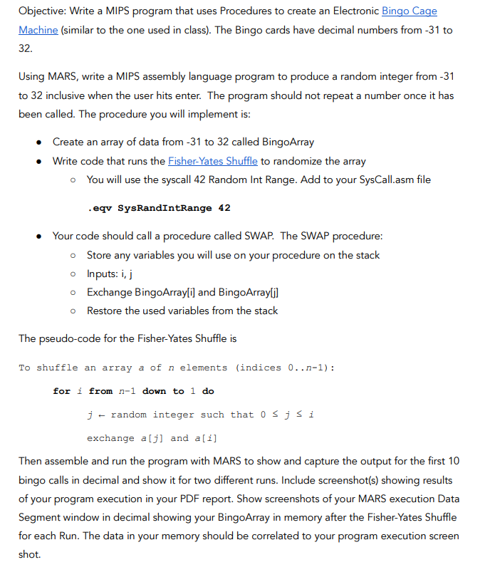 Solved Objective: Write a MIPS program that uses Procedures | Chegg.com