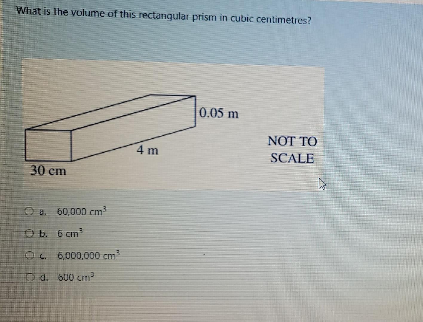 Solved What is the volume of this rectangular prism in cubic | Chegg.com