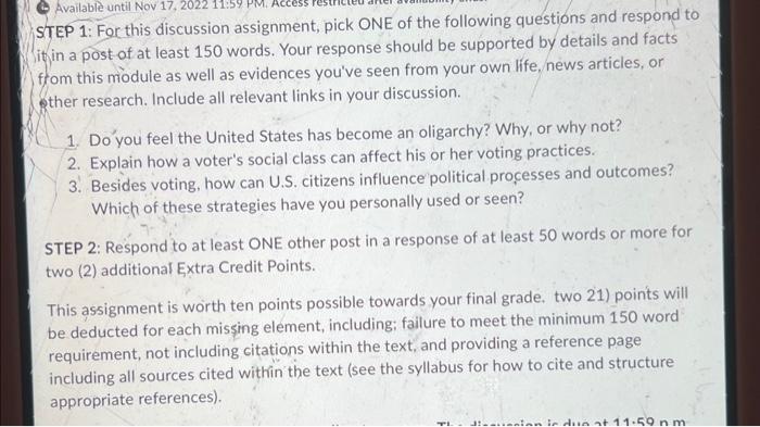 STEP 1: For this discussion assignment, pick ONE of | Chegg.com