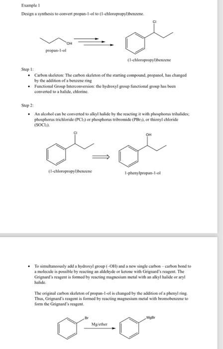 Solved Example 1 Design a synthesis to convert propan-1-ol | Chegg.com