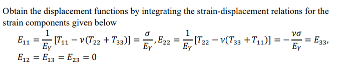 Obtain the displacement functions by integrating the | Chegg.com