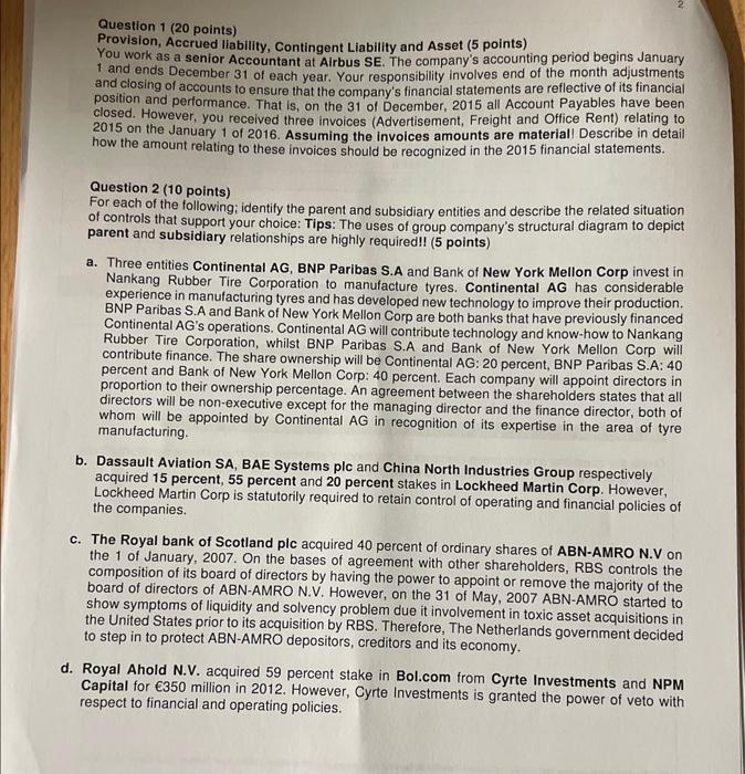 Solved Question 1(20 points) Provision, Accrued liability, | Chegg.com