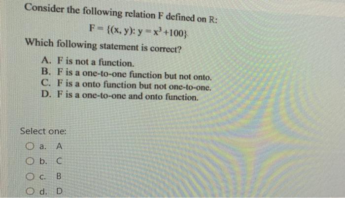 Solved Consider the following relation F defined on R: F = | Chegg.com