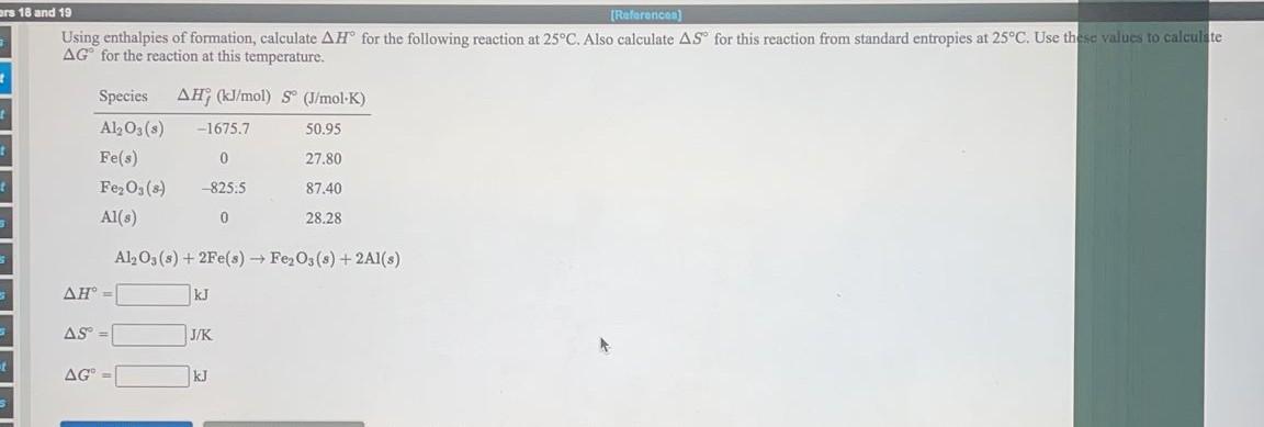 Solved ars 18 and 19 (References) Using enthalpies of | Chegg.com