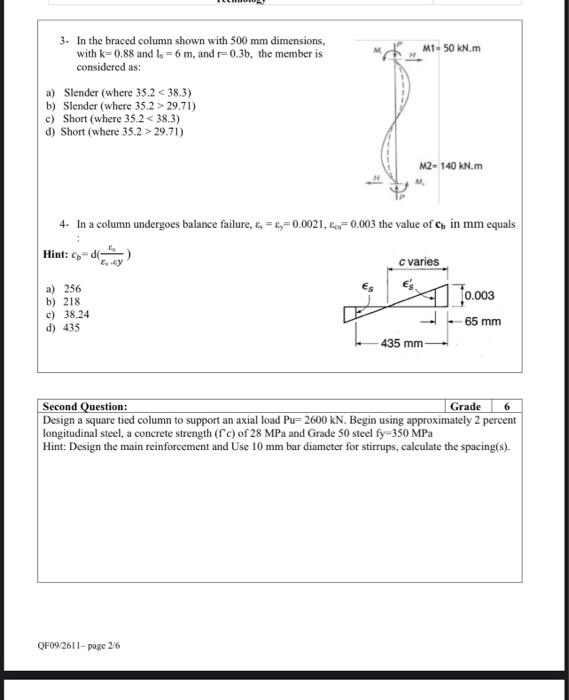 Solved 3. In the braced column shown with 500 mm dimensions, | Chegg.com