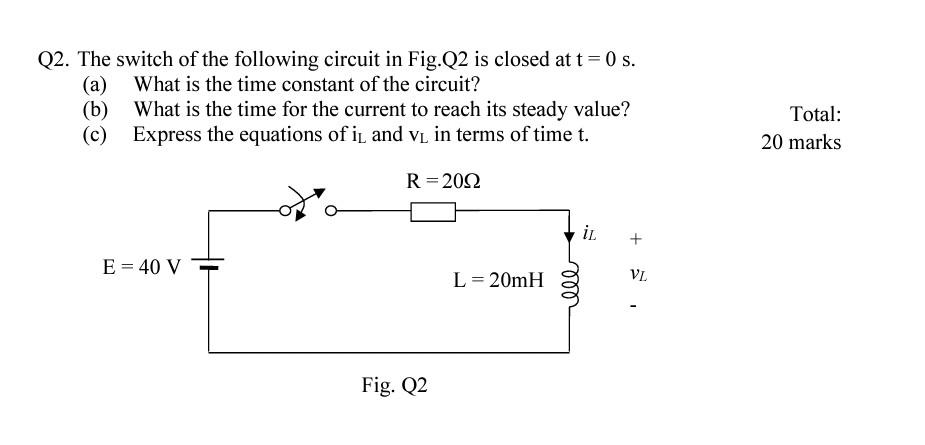 Solved Q2. The switch of the following circuit in Fig.Q2 is | Chegg.com