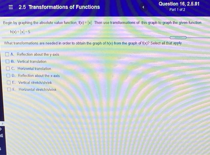 Solved 3 2.5 Transformations of Functions Question 16, | Chegg.com