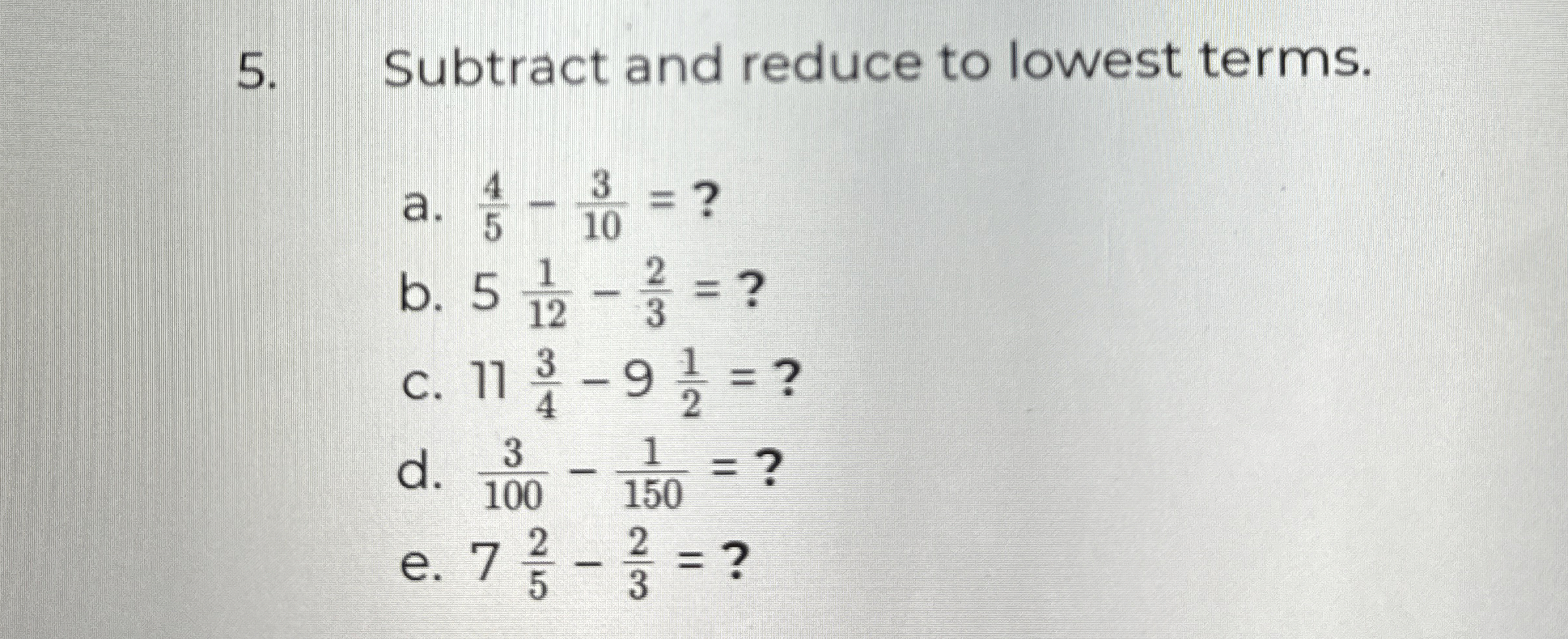 Solved Subtract and reduce to lowest | Chegg.com