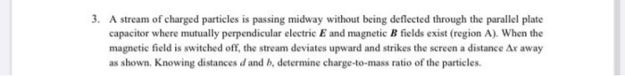 Solved 3. A stream of charged particles is passing midway | Chegg.com