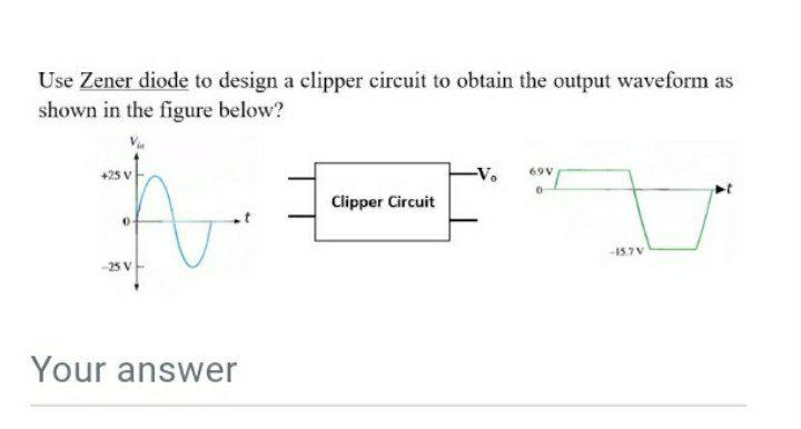 Solved Use Zener diode to design a clipper circuit to obtain | Chegg.com