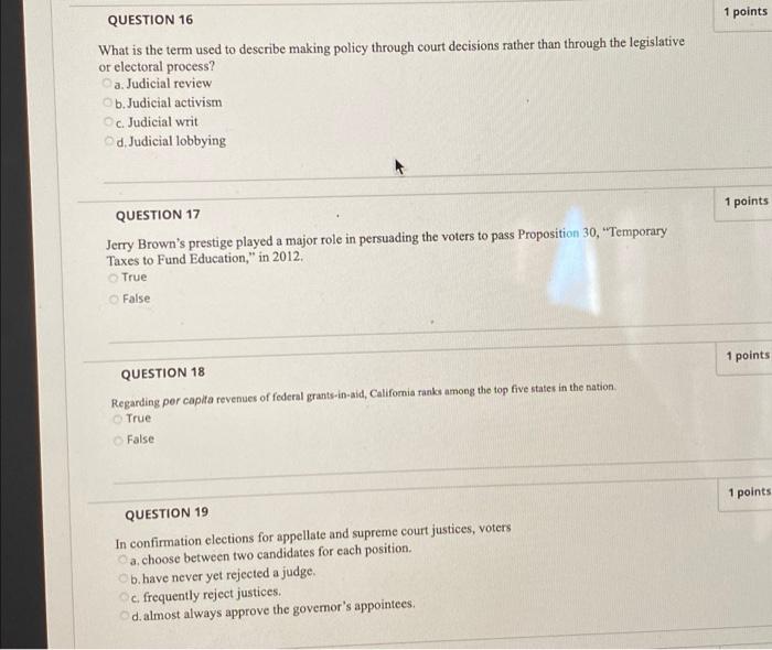 1 points QUESTION 16 What is the term used to | Chegg.com
