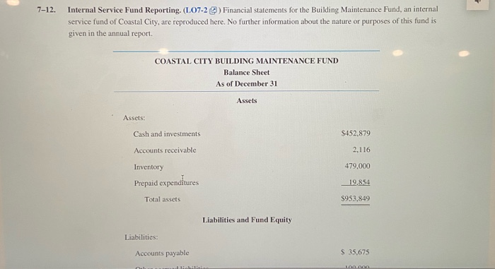 7-12. Internal Service Fund Reporting. (L07-2) | Chegg.com