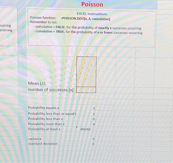 Solved Poisson EXCEL Instructions Poisson function: | Chegg.com