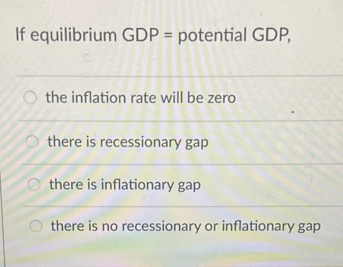 Solved If equilibrium GDP = ﻿potential GDP,the inflation | Chegg.com