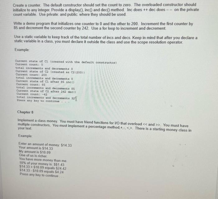 Solved Create a counter. The default constructor should set | Chegg.com