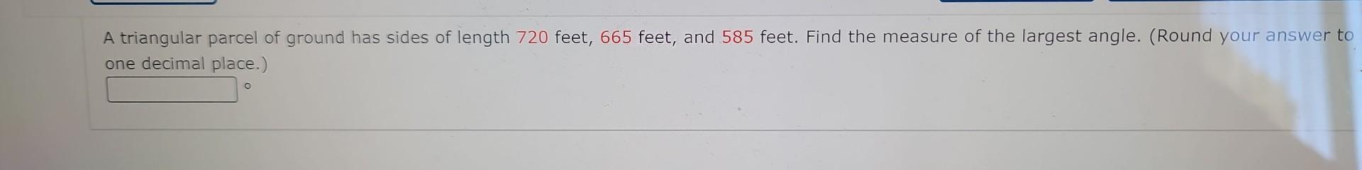Solved A triangular parcel of ground has sides of length 720 | Chegg.com