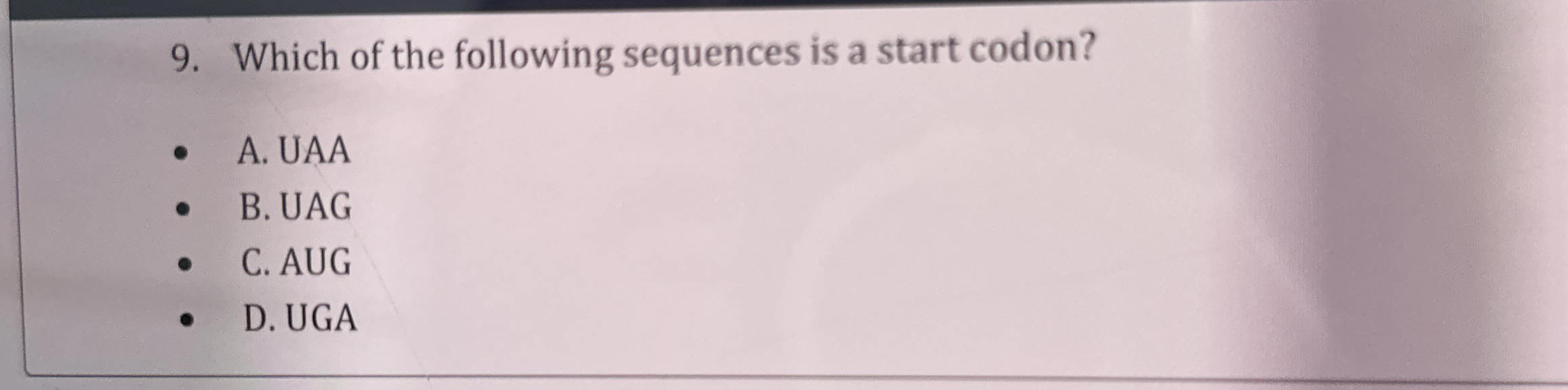 Solved Which of the following sequences is a start codon?A. | Chegg.com