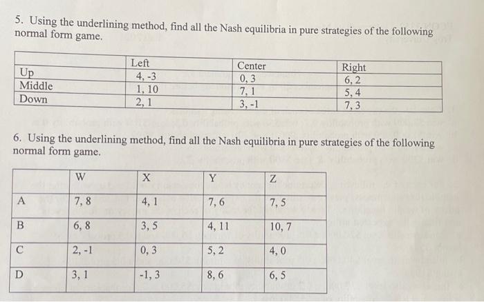 Solved 5. Using the underlining method, find all the Nash | Chegg.com