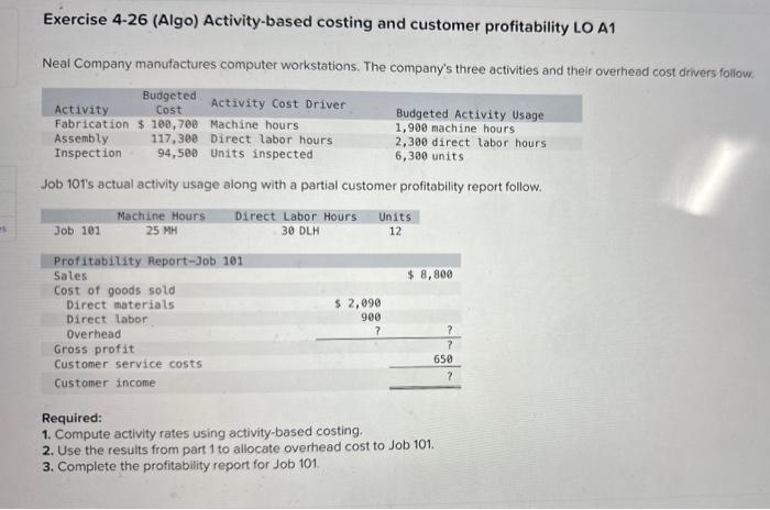 Solved Exercise 4-26 (Algo) Activity-based costing and | Chegg.com