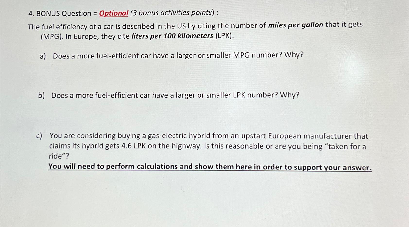 Solved BONUS Question = ﻿Optional ( 3 ﻿bonus activities | Chegg.com