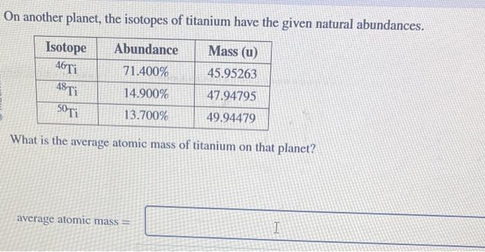 Solved On another planet, the isotopes of titanium have the | Chegg.com