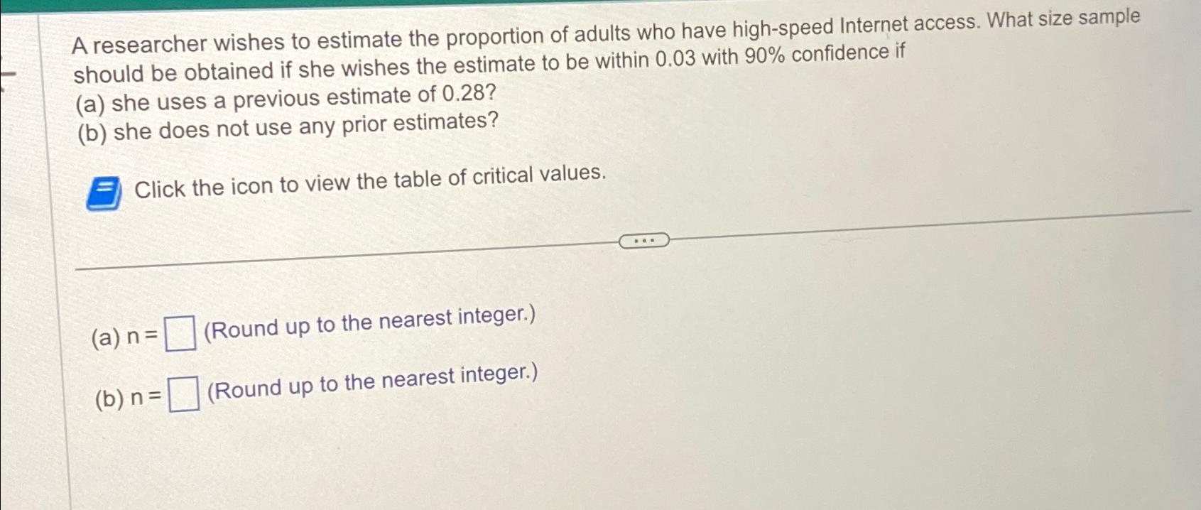 Solved A researcher wishes to estimate the proportion of | Chegg.com