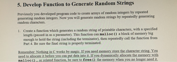 Solved 5. Develop Function to Generate Random Strings | Chegg.com