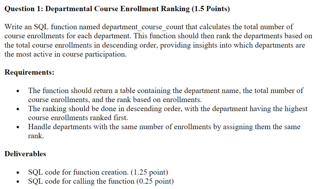 Solved Question 1: Departmental Course Enrollment Ranking | Chegg.com