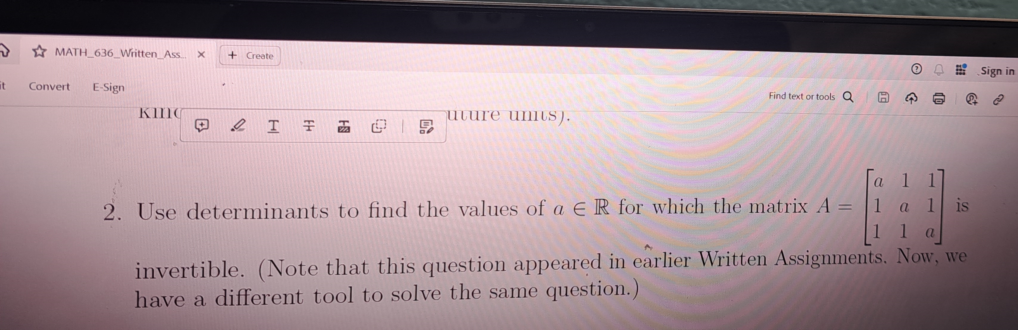 Solved Use determinants to find the values of ainR for which | Chegg.com