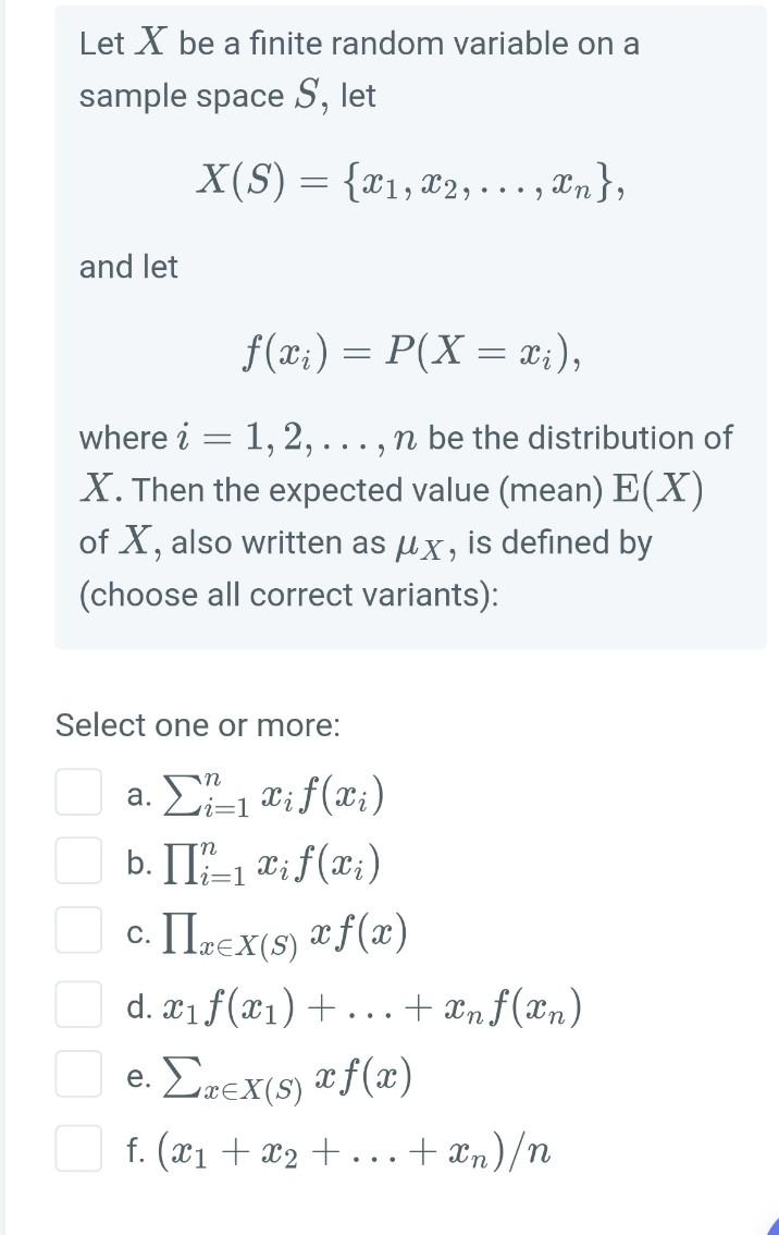 Solved a Let X be a finite random variable on a sample space | Chegg.com