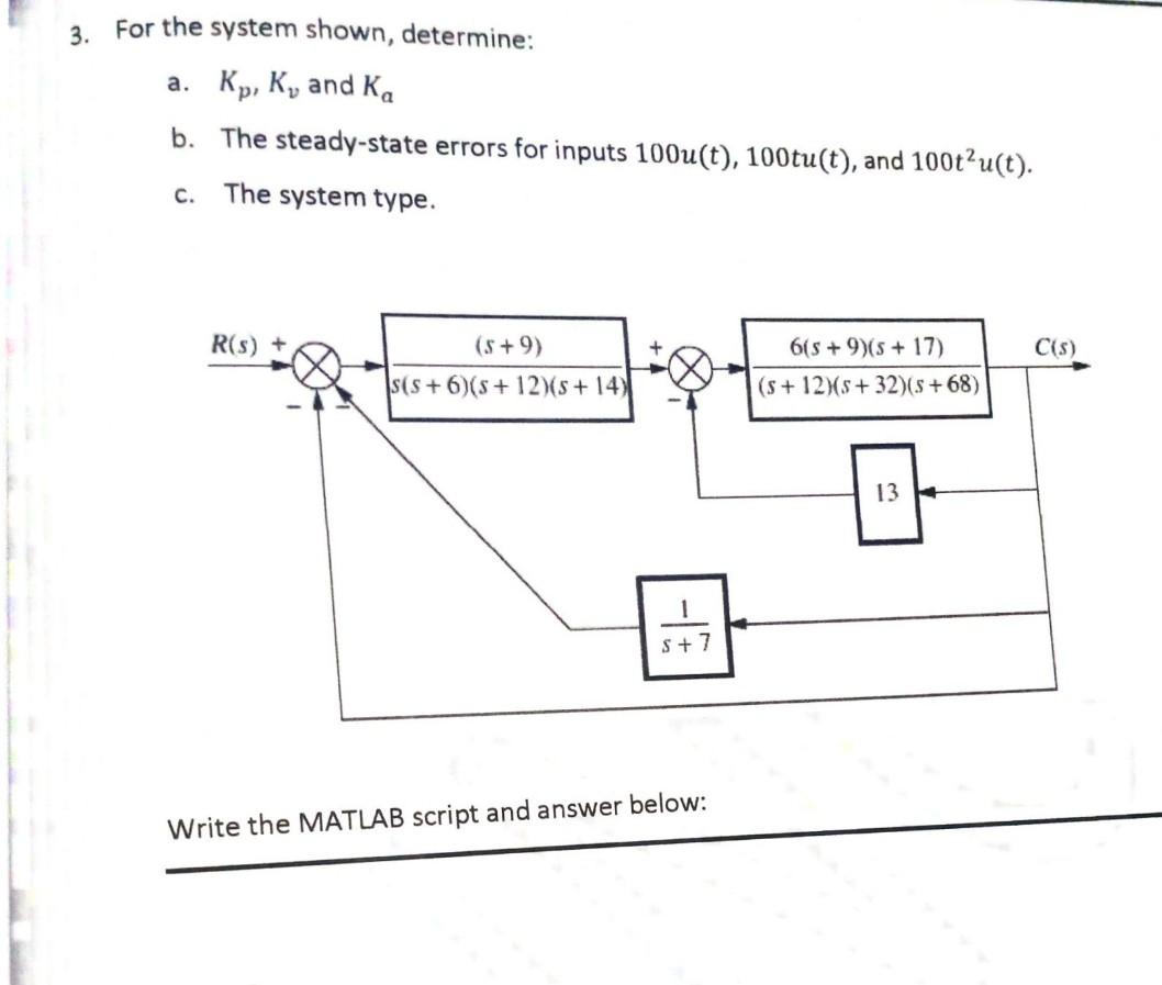 Solved 3. For the system shown, determine: a. Kp,Kv and Ka | Chegg.com