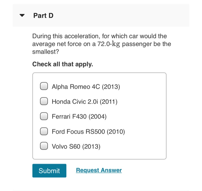 Solved Make and Model (Year) Alpha Romeo 4C (2013) Honda | Chegg.com