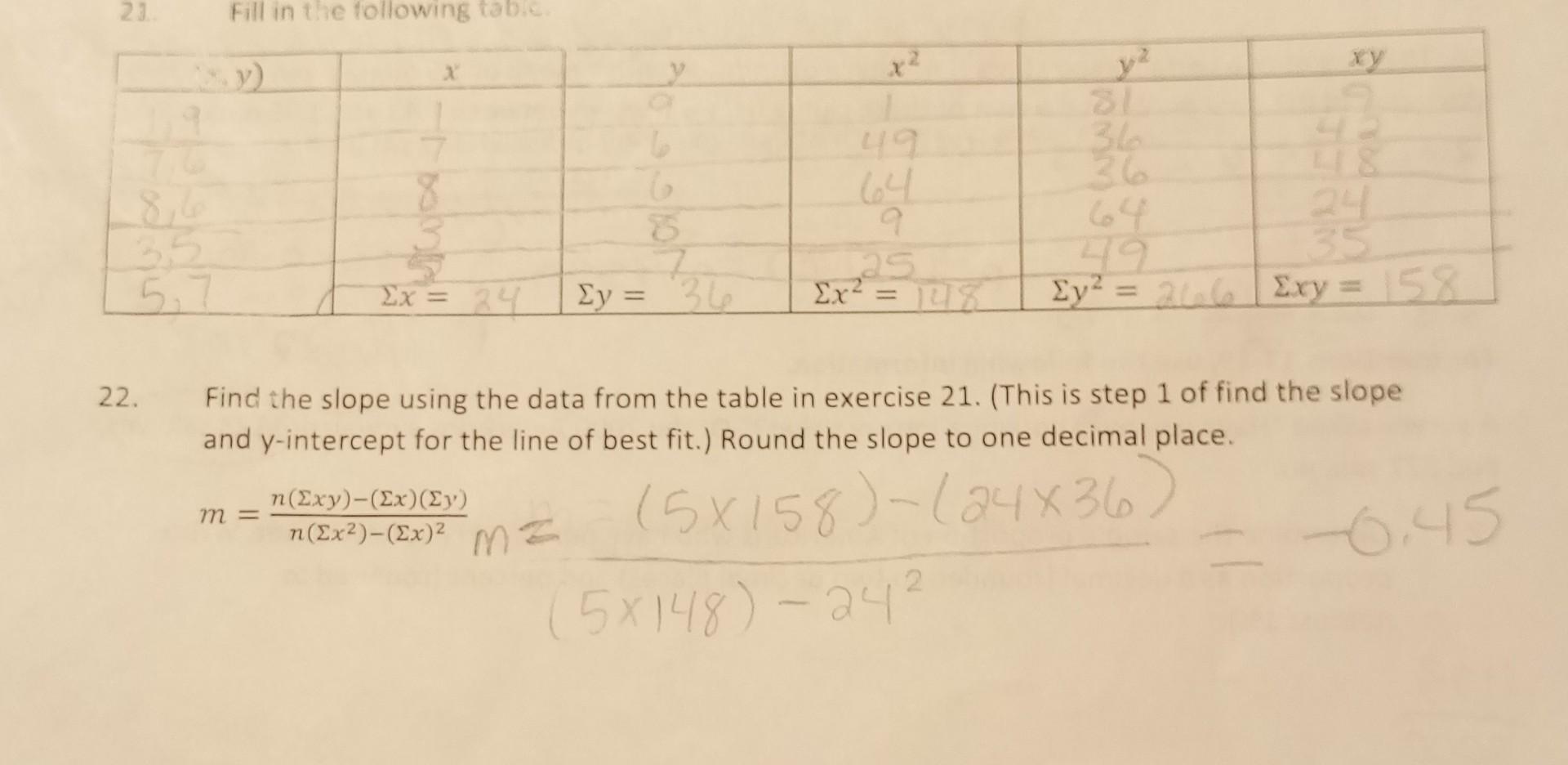 Solved 23. Find xˉ and yˉ using the data from the table in | Chegg.com