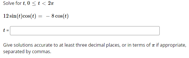 Solved Solve for t,0≤t
