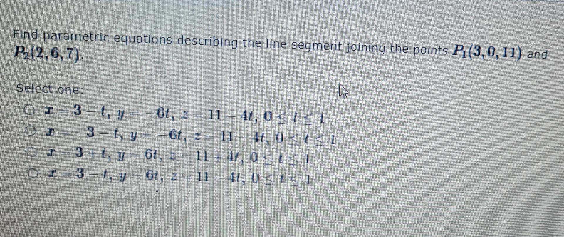 Solved Find parametric equations describing the line segment | Chegg.com