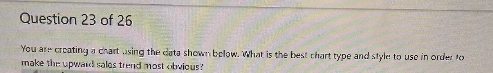 Solved Question 23 ﻿of 26You are creating a chart using the | Chegg.com