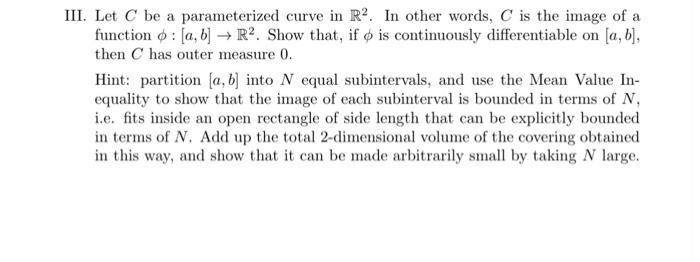 Solved Iii Let C Be A Parameterized Curve In R2 In Other 7538