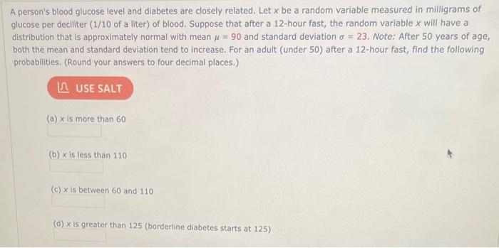 Solved A person's blood glucose level and diabetes are | Chegg.com